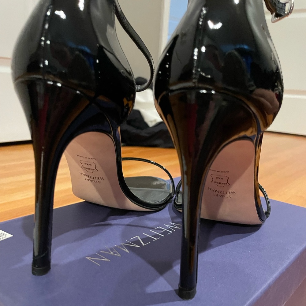 Stuart Weitzman Black Patent Strap Heels - Gem